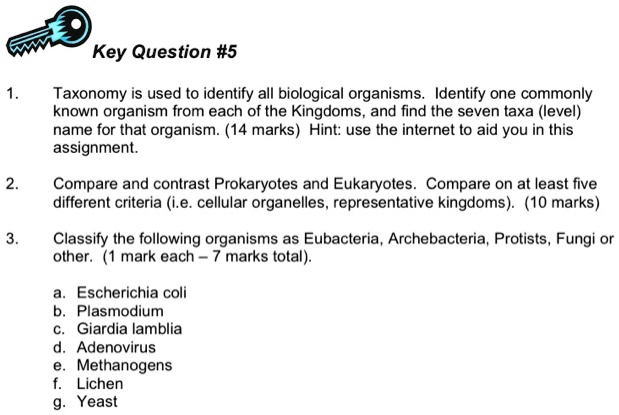 SOLVED: Key Question #5 Taxonomy is used to identify all biological ...