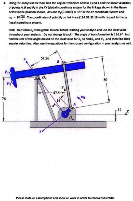 Using the analytical method, find the angular velocities of links 3 and 4 and the linear ...
