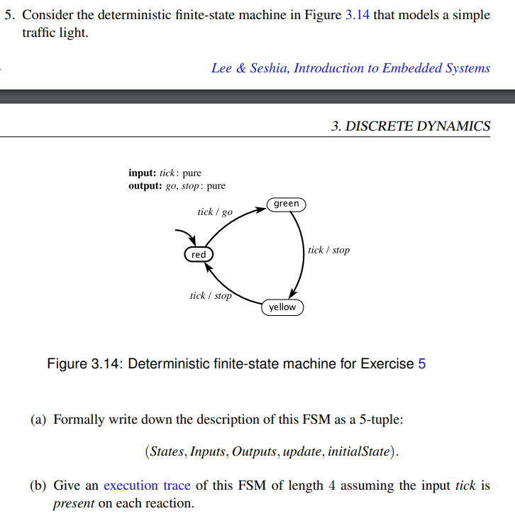 5. Consider the deterministic finite-state machine in Figure 3.14 that ...