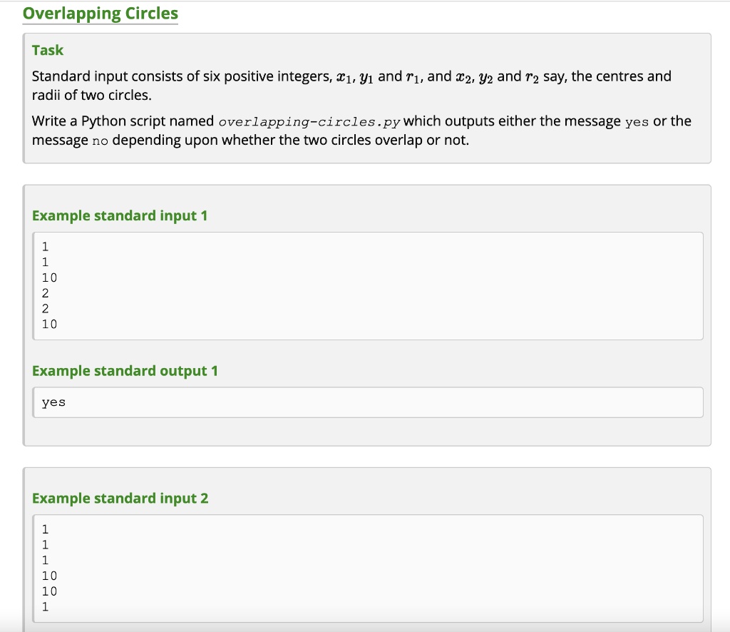 [GET ANSWER] Overlapping Circles Task Standard input consists of six positive integers, x1, y1 ...