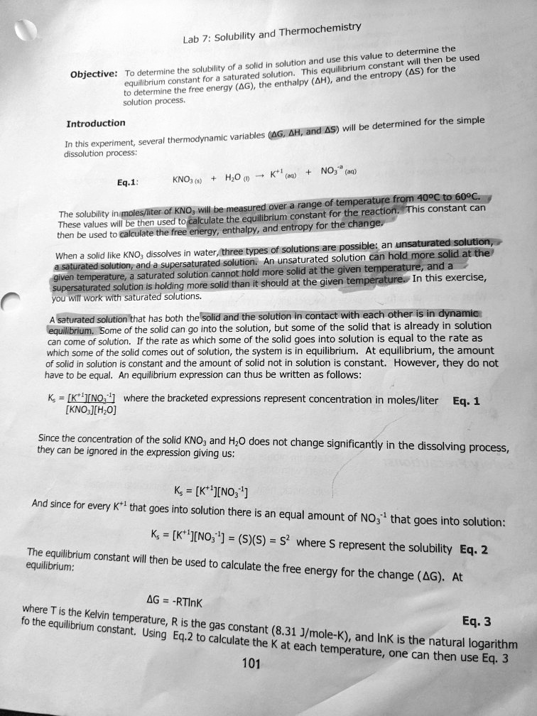 SOLVED:Thermochemistry Lab 7: Solubility and determine the solution and use this value constant ...