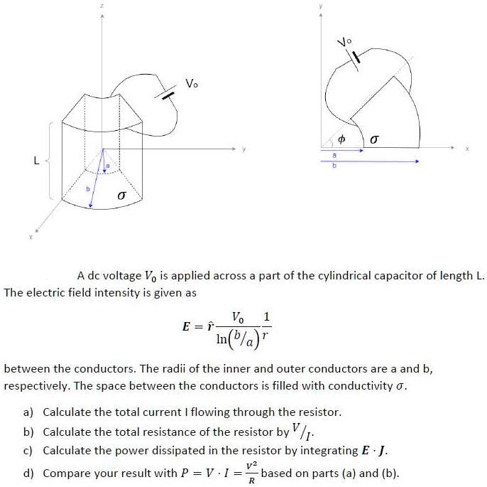 SOLVED: A DC voltage V is applied across a part of the cylindrical ...