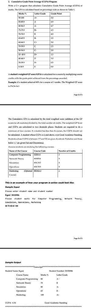 2 cumulative grade peint average cgpa pregram write a c peogrern that ...