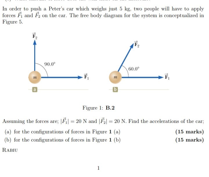 SOLVED: In order to push a Peter's car which weighs just 5 kg, two ...