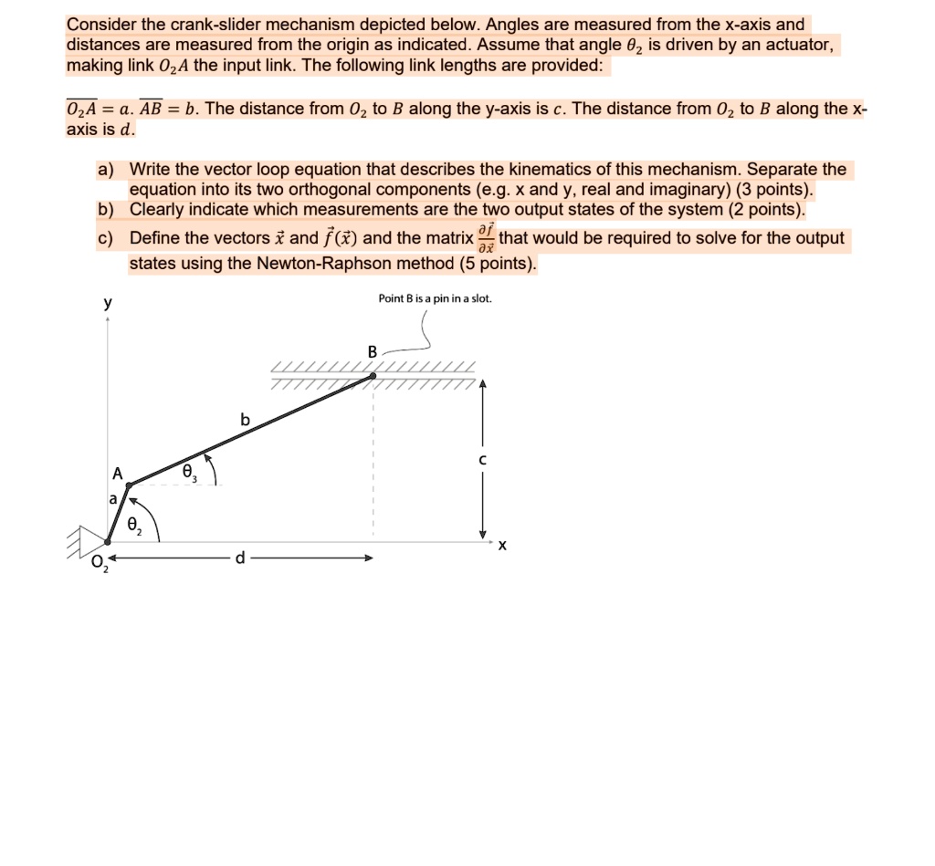 SOLVED: Consider the crank-slider mechanism depicted below. Angles are measured from the X-axis ...