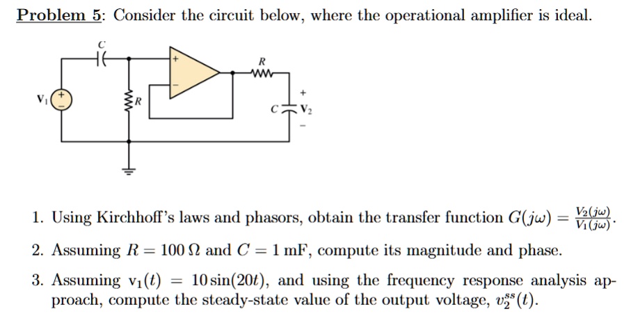 problem 5 consider the circuit below where the operational amplifier is ideal c v r r cv2 1 ...