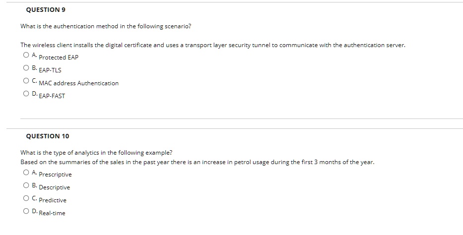 SOLVED: QUESTION 9 What is the authentication method in the following scenario? The wireless ...