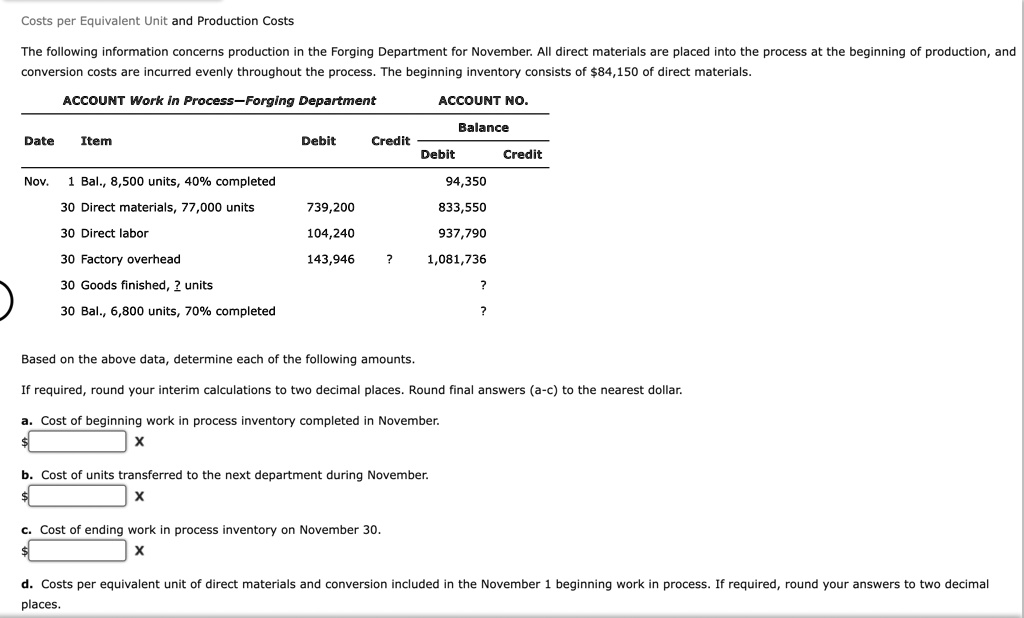 Costs per Equivalent Unit and Production Costs conversion costs are ...