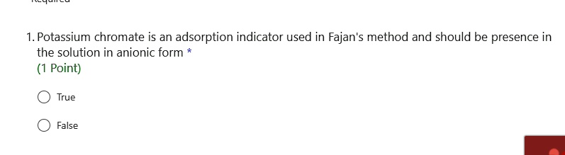 SOLVED: Potassium chromate is an adsorption indicator used in Fajan's ...