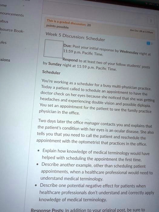 SOLVED: Title: Scheduling Appointments and the Importance of Medical Terminology Announcements ...