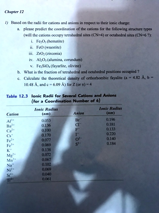 chapter 12 based the radii for cations and anions in respect t0 their ...