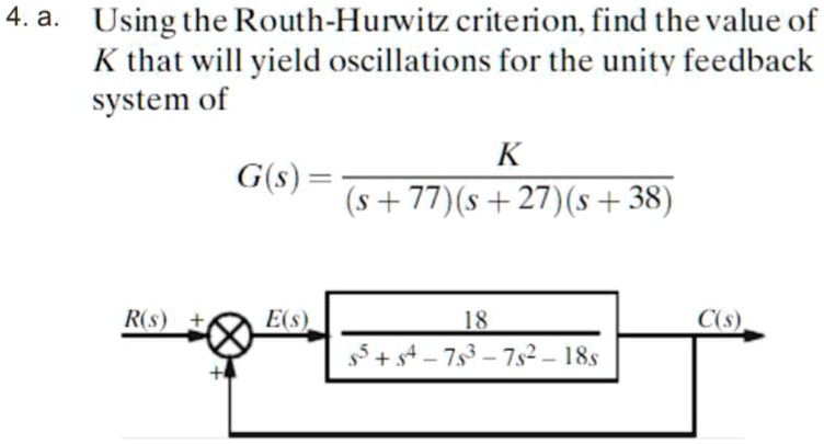 SOLVED: Please solve it fast. 4.a. Using the Routh-Hurwitz criterion ... SOLVED: Please solve it fast. 4.a. Using the Routh-Hurwitz criterion ...