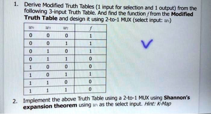1. Derive Modified Truth Tables (1 input for selection and 1 output ...