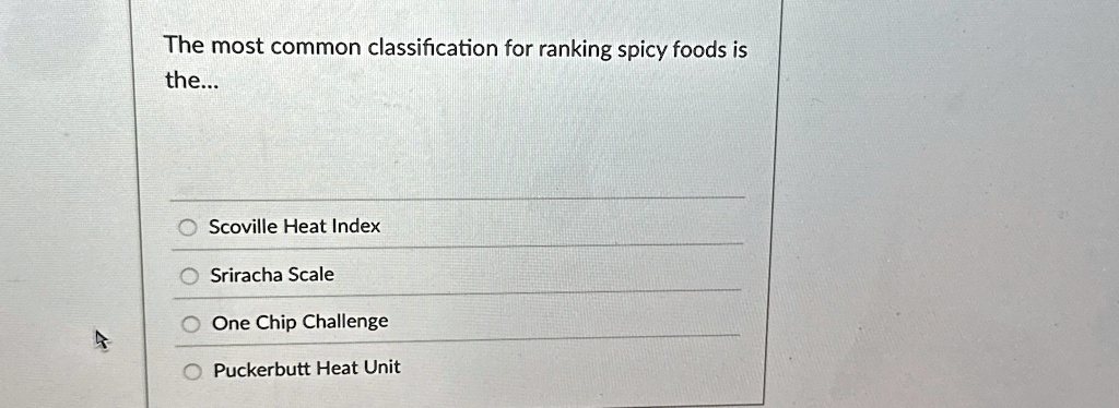 the most common classification for ranking spicy foods is the scoville ...
