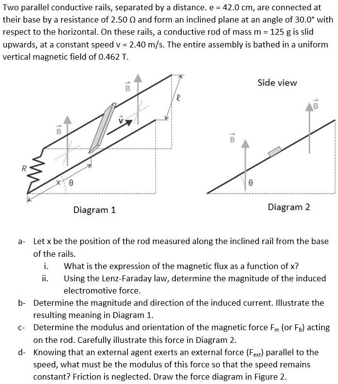 SOLVED: Two parallel conductive rails, separated by a distance e = 42.0 ...