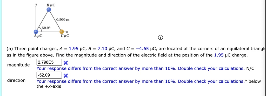 a three point charges a 195 c b 710 c and c 465 c are located at the ...