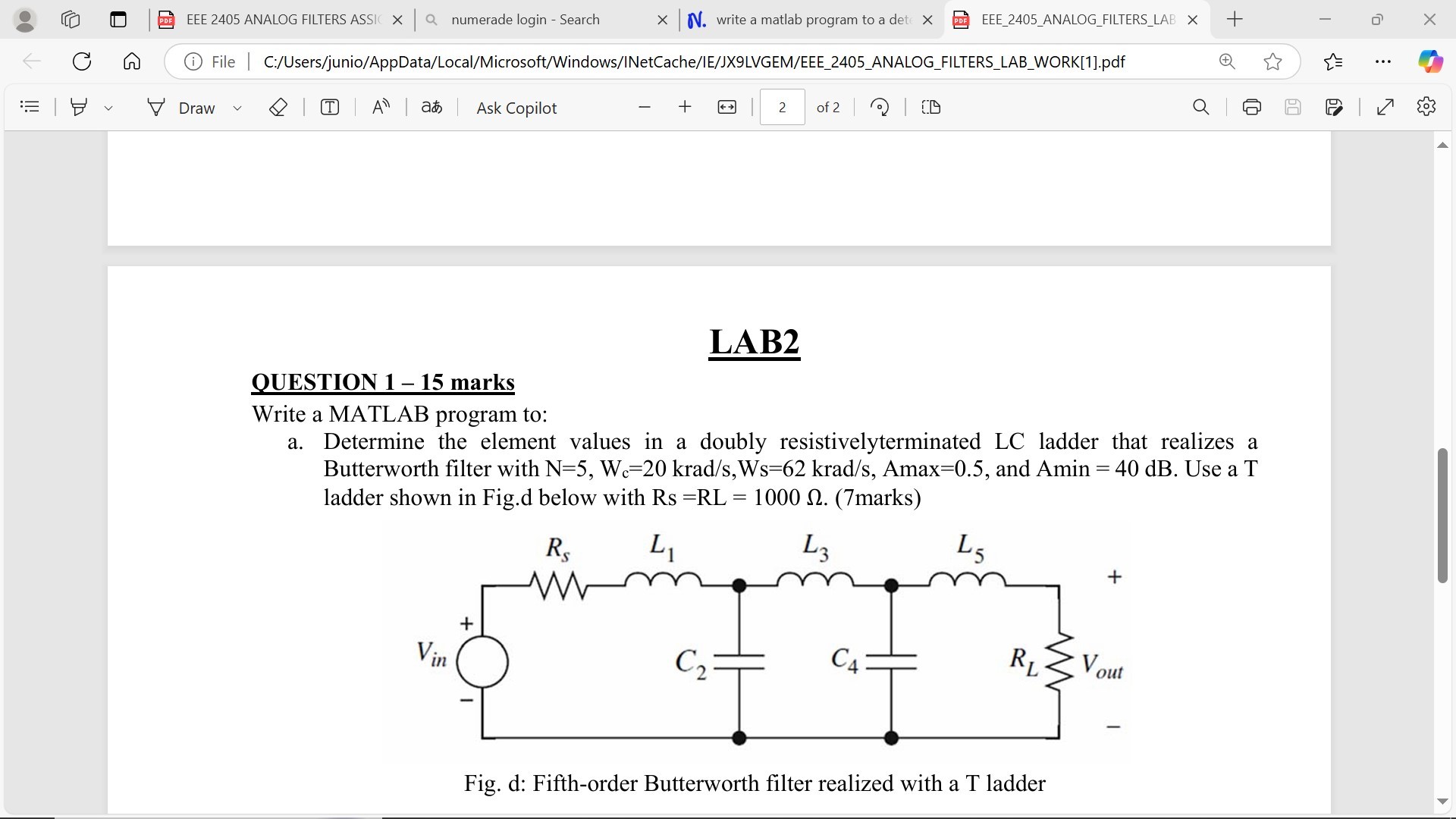 Underlinetext Lab2 Question 1 15 Marks Write A Matlab Program To A 3555