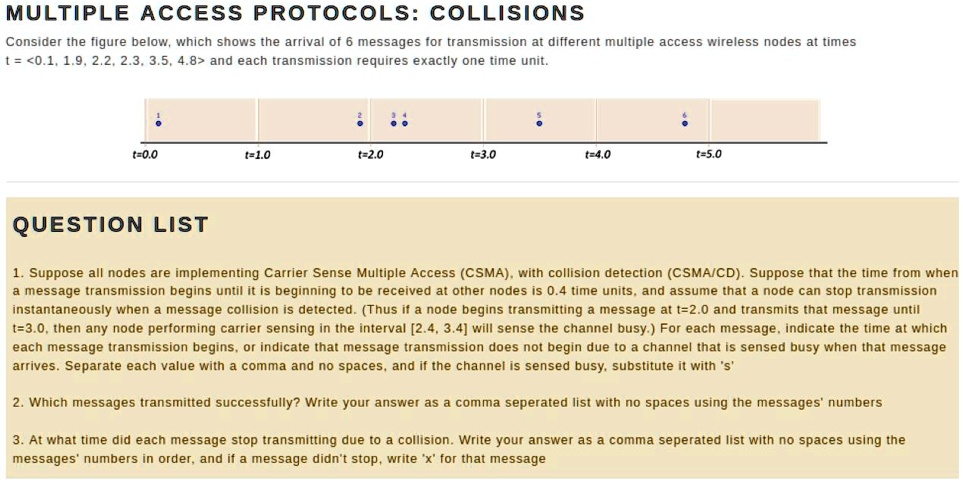 SOLVED: MULTIPLE ACCESS PROTOCOLS: COLLISIONS Consider the figure below, which shows the arrival ...