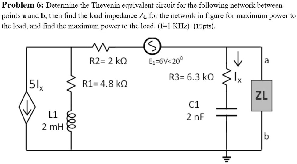 problem 6 determine the thevenin equivalent circuit for the following network between points and ...