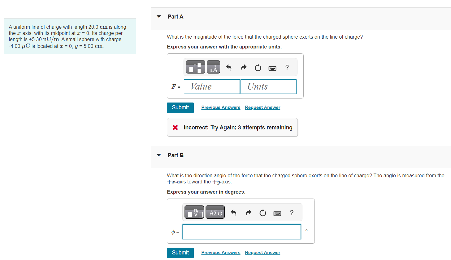 SOLVED: Part A A uniform line of charge with length 20.0 cm is along ...