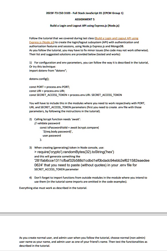 Solved Assignment 5 Build A Login And Logout Api Using Expressjs Nodejs Follow The Tutorial