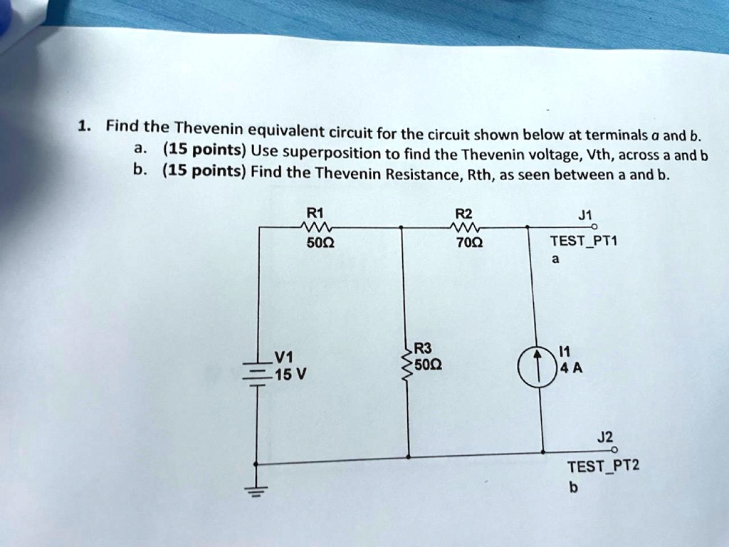 SOLVED: Find the Thevenin equivalent circuit for the circuit shown below at terminals a and b. a ...