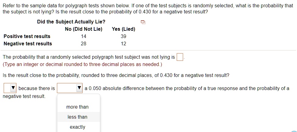 refer to the sample data for polygraph tests shown below if one of the ...