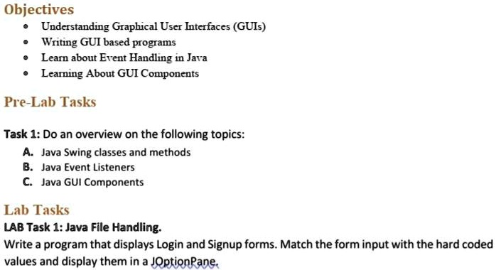 Solved Task 1 Java File Handling Write A Program That Displays Login And Signup Forms Match