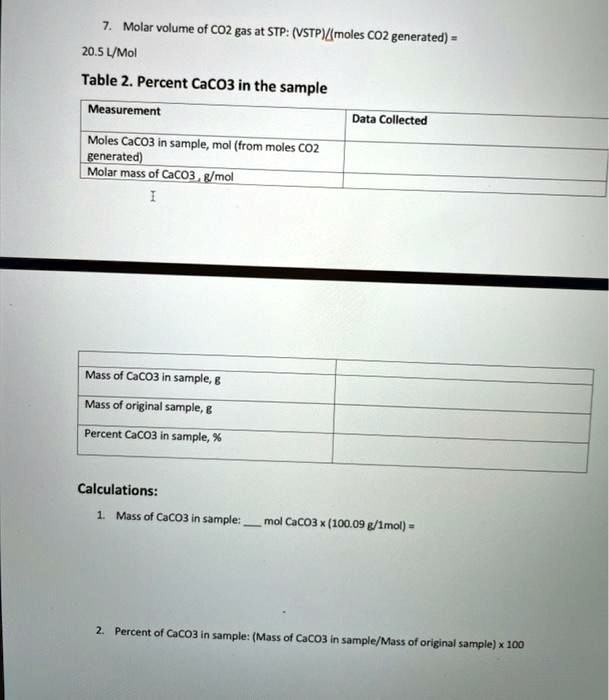 SOLVED: Molar volume of CO2 gas at STP: (VSTP) (moles CO2 generated ...