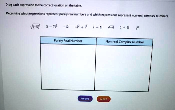 SOLVED: Drag each expression to the correct location on the table. Determine which expressions ...