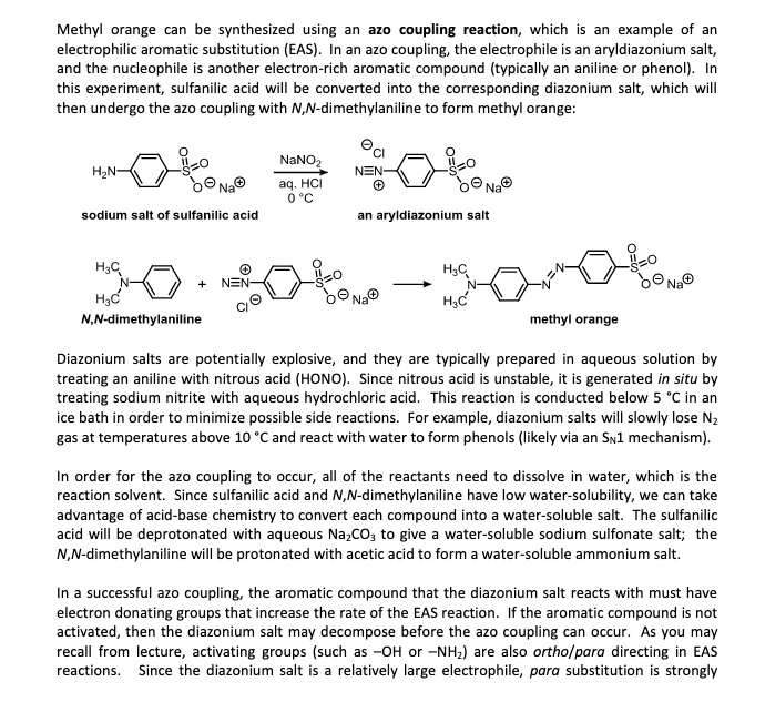 SOLVED: Methyl orange can be synthesized using an azo coupling reaction ...