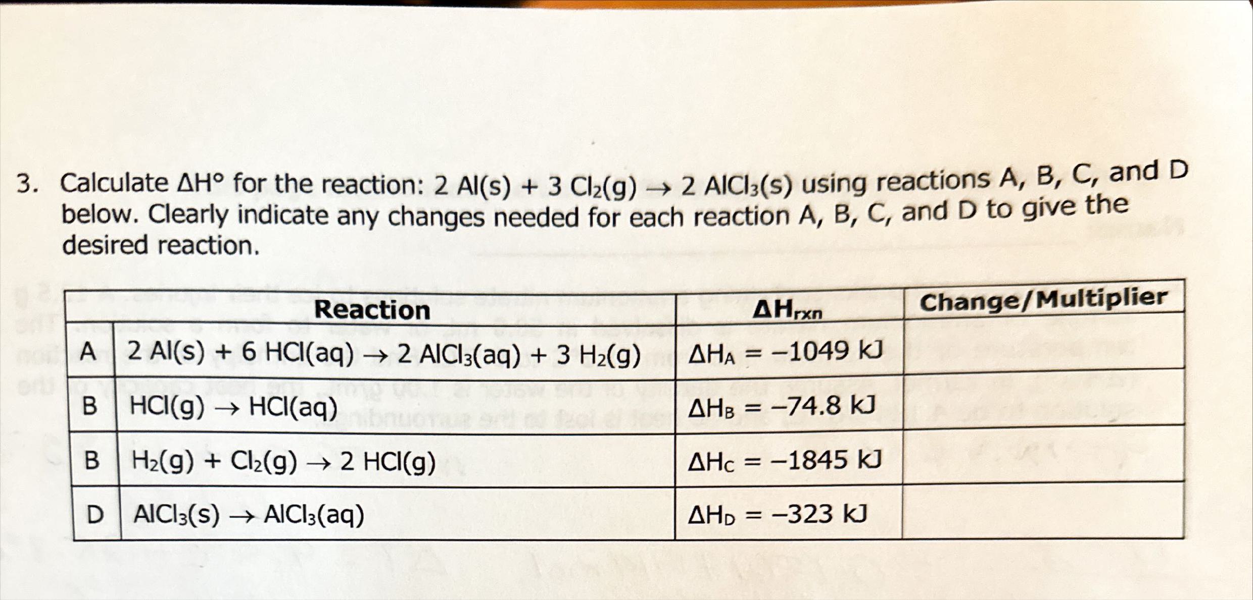 3 calculate delta mathrmhcirc for the reaction 2 mathrmalmathrms3 ...