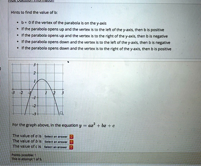 hints to find the value of b b ifthe vertex of the parabola is on the y ...
