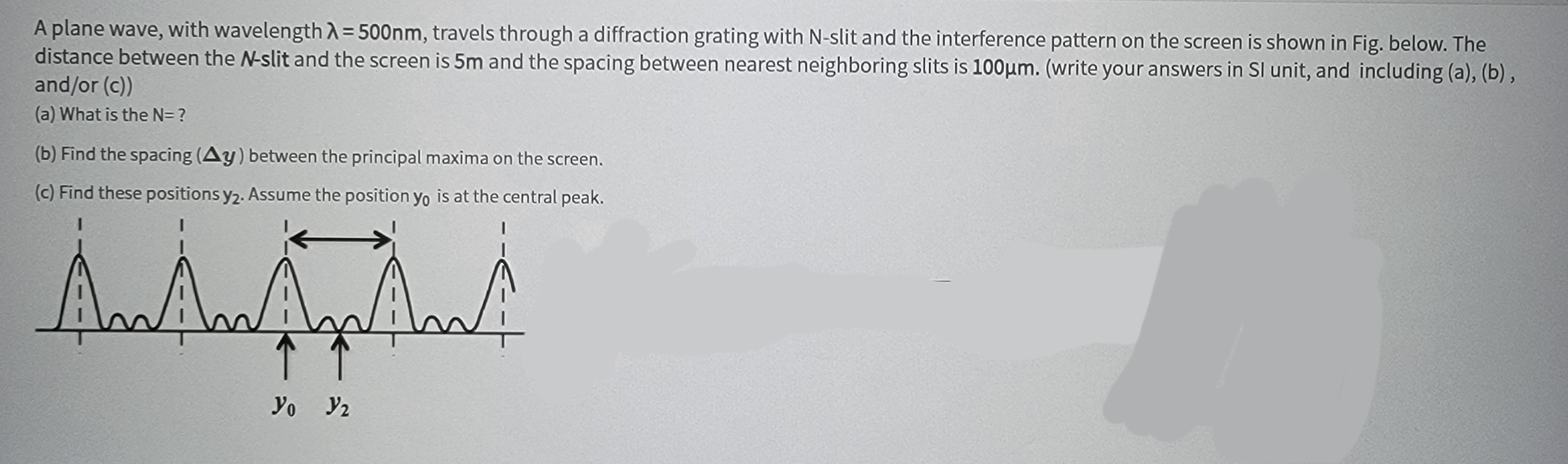 SOLVED: A plane wave, with wavelength λ=500 nm, travels through a diffraction grating with N ...