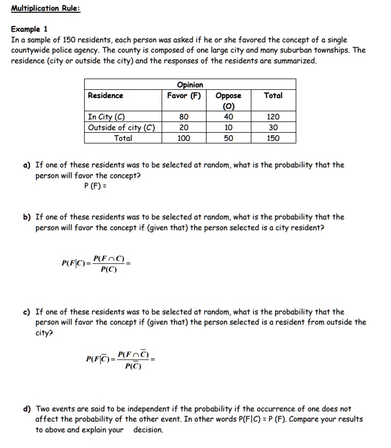 multiplication rule example sample of 150 residents each person was ...