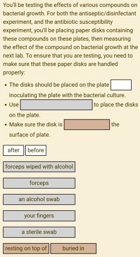 SOLVED: You"Il be esting the effects of various compounds on bacteria ...