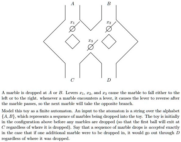 SOLVED: A marble is dropped at either A or B. Levers 1, 2, and 3 cause ...