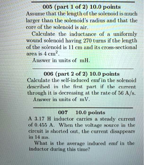 SOLVED: Texts: 005 (part 1 of 2) 10.0 points Assume that the length of the solenoid is much ...