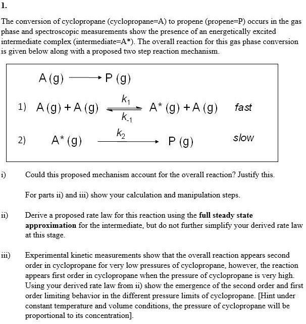 the conversion of cyclopropane cyclopropanea to propene propene p ...