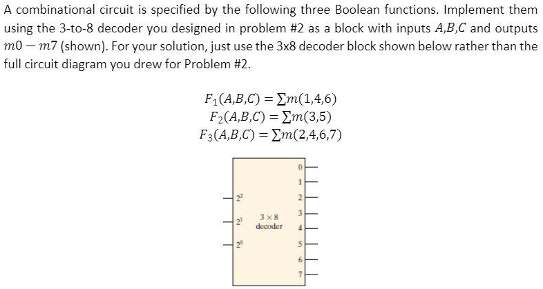 Solved A Combinational Circuit Is Specified By The Following Three Boolean Functions Implement