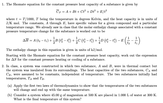 the shomate equation for the constant pressure heat capacity of ...