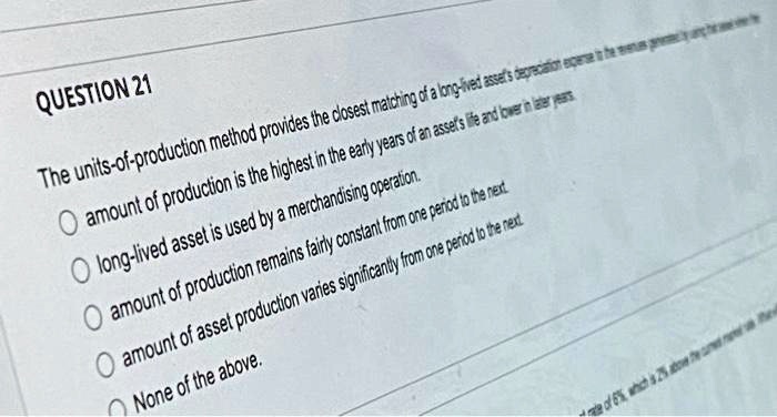 QUESTION 21 The units-of-production method provides the closest ...