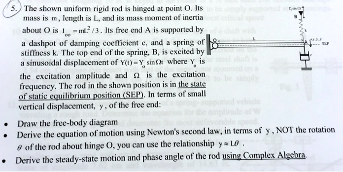 SOLVED: The shown uniform rigid rod is hinged at point O. Its mass is m, length is L, and its ...