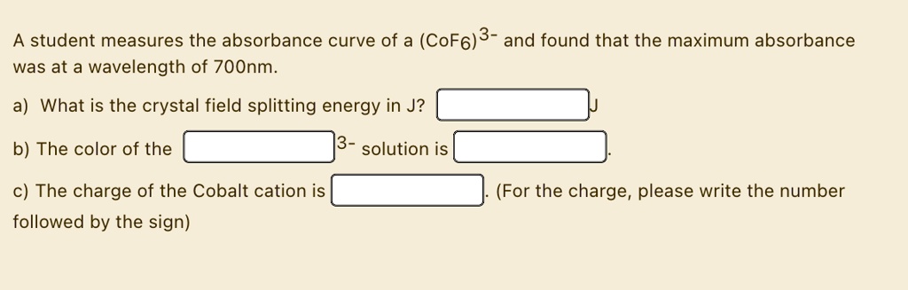 a student measures the absorbance curve of a cof6 3 and found that the ...