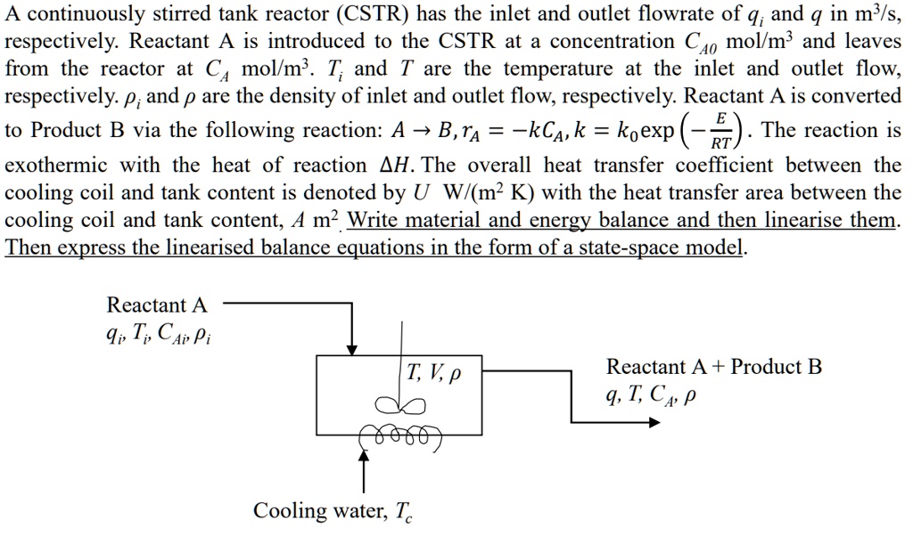 A continuously stirred tank reactor (CSTR) has the inlet and outlet flow rate of q and q in m3/s ...
