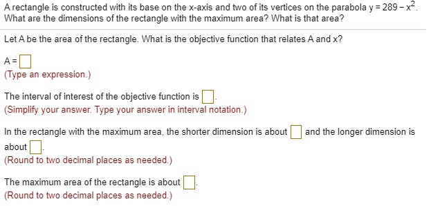 Solved Arectangle Is Constructed With Its Base On The X Axis And Two Ofits Vertices On The