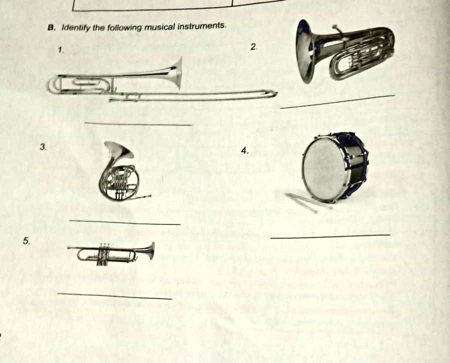 SOLVED: 'E. Identify the following musical instruments.'