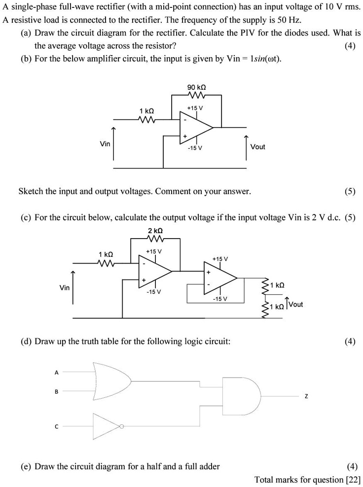 SOLVED: A single-phase full-wave rectifier (with a mid-point connection) has an input voltage of ...