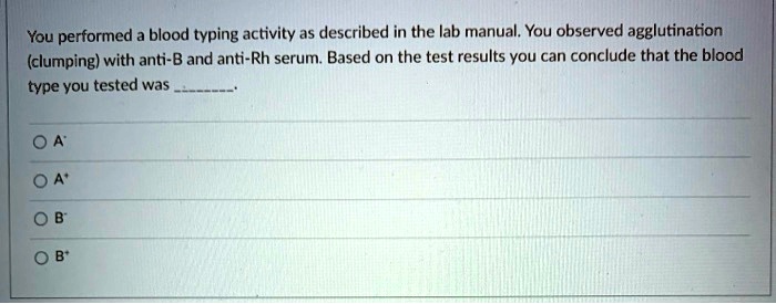 SOLVED: You performed a blood typing activity as described in the lab ...
