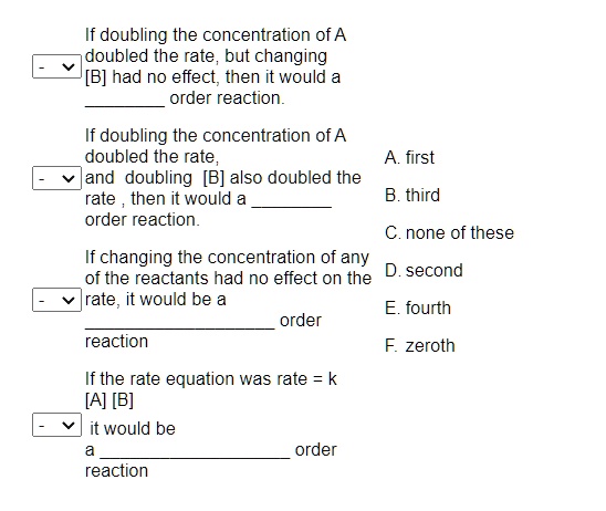 If doubling the concentration of A doubled the rate, but changing [B ...